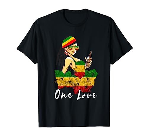 One Love Rasta Reggae Girl Rastafarian Roots Reggaeton T-Shirt - Rastaverse