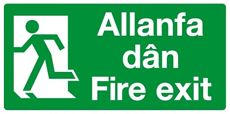 Buy Allanfa dan Fire exit Left Welsh English Sign PVC Waterproof Safety ...