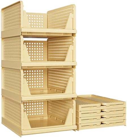 Amazon.com: SNSLXH Stackable Closet Storage Basket 4 Pack ...