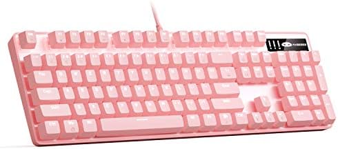 Basaltech Pink Keyboard with 7-Color LED Backlit, 104 Keys Quiet Silent ...
