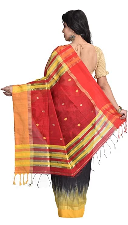 Buy OISHANI SAREE GHOR Women's Traditional Ikkat Handloom Sarees (Black ...