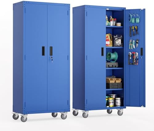Amazon.com: SISESOL Blue Metal Storage Cabinet with 6 Shelves,Garage ...