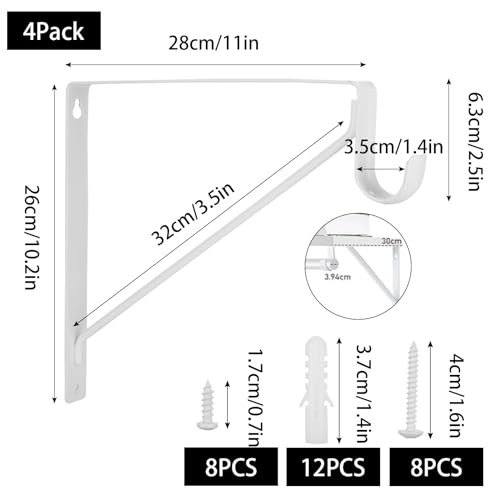 Oungy 4 Pack Heavy Duty Shelf Brackets, White Closet Rod Bracket ...