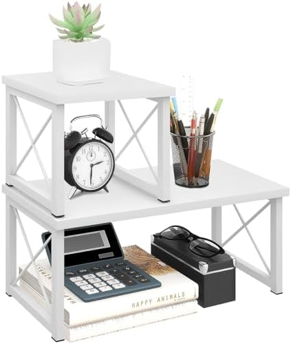 Amazon.com: 2-Tier Adjustable Desktop Organizer Shelf, Small Desk Shelf ...