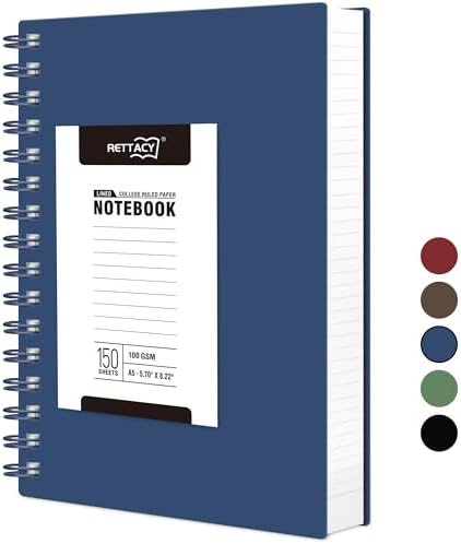 RETTACY A4 Notebook, Notepad, Wirebound Spiral Notebooks 300 pages/150 ...