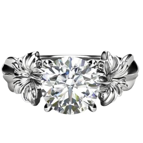 Amazon.com: SilvaDeco 2 Ct Round Cut Hibiscus Flower Grown Diamond ...