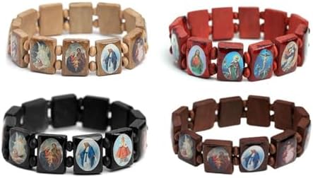 Amazon.com: 4pcs Wooden Jesus Virgin Mary Bracelet Saints Rosary ...