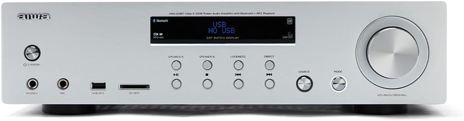 AMPLIFICADOR AIWA AMU-120BT Plata 2XCANALES/CHASIS METAL/2XOUT 60W/BT 5.0/USB/SD AMU-120BTSR ...