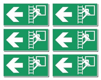 Sticker 50 x 100 mm, Pack of 6 Emergency Exit with Escape Ladder ...