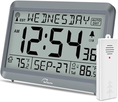 WallarGe Atomic Clock with Indoor Outdoor Temperature, Self-Setting ...
