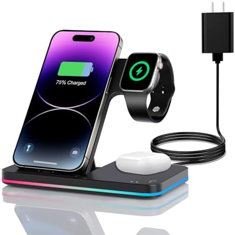 Chargeur sans fil 3 en 1 Station de charge rapide pour téléphone portable, support de charge ...