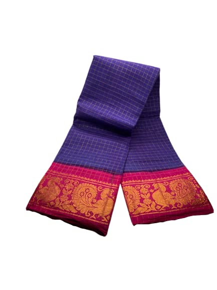 Buy Madurai Sungudi Cotton Sarees -Purple Colour Zari Checked Body and ...