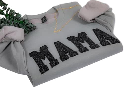 Amazon.com: Mama Sweatshirt and Mama Necklace Set, Mama Embroidered Glitter Sweatshirt, Mom ...