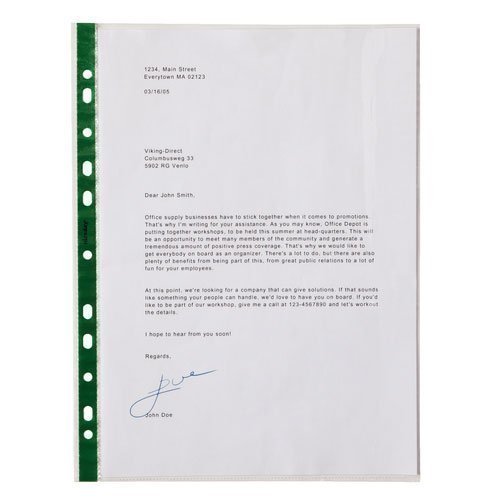 KAV Heavy Duty Green A4 Punched Pockets - Pack of 100 Clear Sleeves, 90 ...