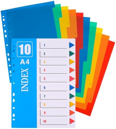 Xialvyu 5 Pack 10 Part Folder Dividers, File Dividers A4, Dividers for ...