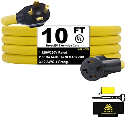 Amazon.com: M1A2 Dryer Extension Cord 4 Prong 30 Amp NEMA 14-30P to 14 ...