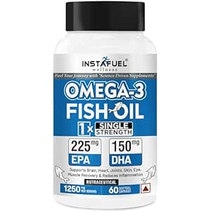Instafuel Fish Oil Omega 3 Capsules 1250mg for Men & Women | 225mg EPA ...