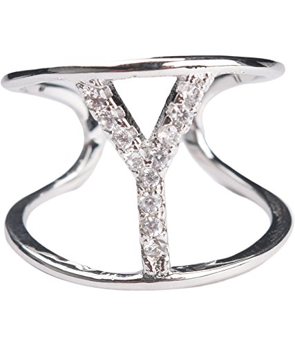 Kyra Alphabet "Y" Sign Filled with Diamond Silver Ring for Girls and ...