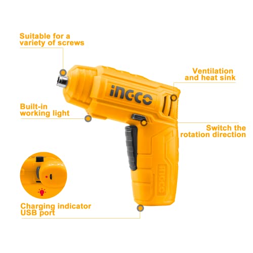 INGCO Lithium-Ion Cordless Screwdriver, Powered Screwdriver LED ...
