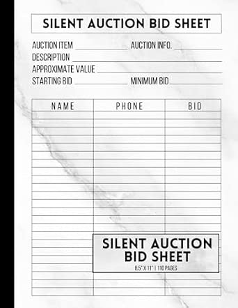 Silent Auction Bid Sheets: Log Book For Recording and Tracking Bids In ...
