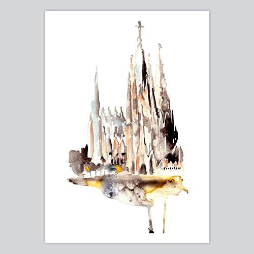 Amazon.com: Watercolor Print Gaudi's Basilica, 13 x 19 inches: Posters ...