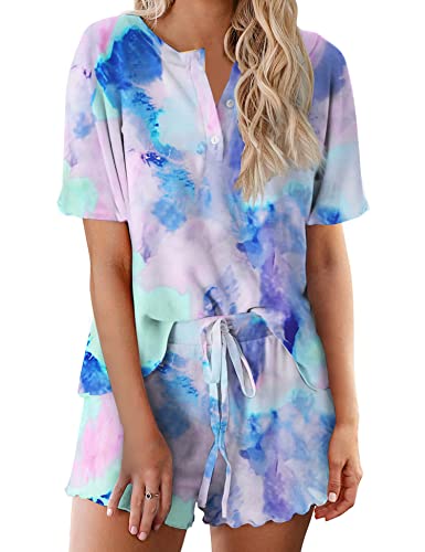 Ekouaer Tie Dye Pajamas Set Womens Loungewear Sleepwear 2 Piece PJ Sets ...
