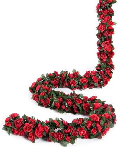 Weldomcor Pack of 5 Artificial Red Garland 2.45 Metres Flower Garland ...