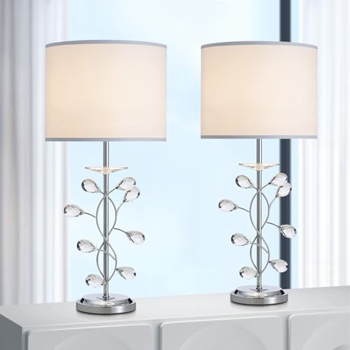 3-Way Touch Control Crystal Table Lamps Set of 2, Silver Modern Bedside ...