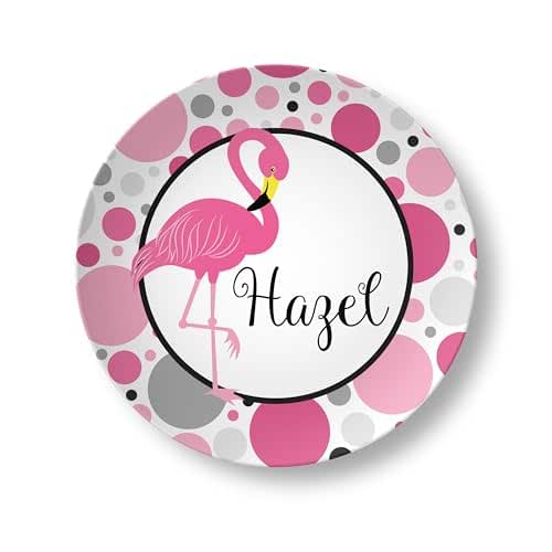 Amazon.com: Personalized Pink Flamingo Plate - Fun Pink Tropical Bird ...