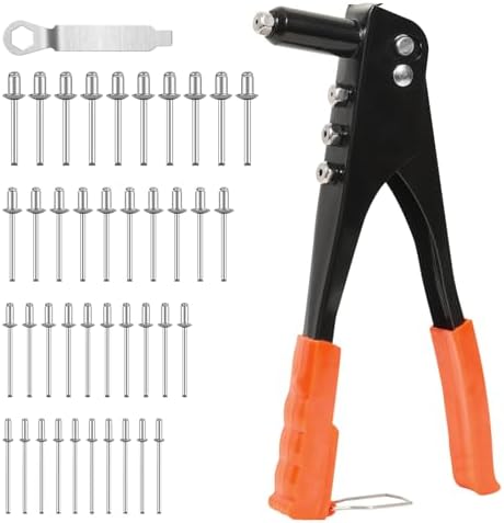 Rivet Gun, Pop Rivet Gun Kits with 40Pcs Rivets, 4 Size Interchangeable ...