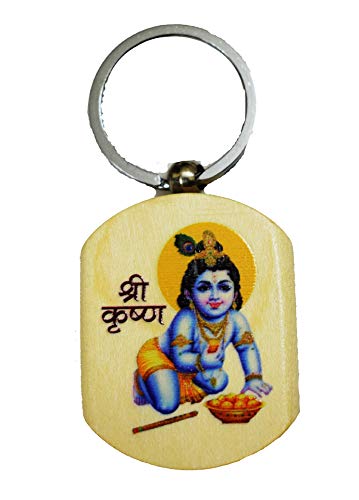 VRINDAVANBAZAAR.COM Wooden Embossed Lord Krishna Key Chain -Vrindavan ...