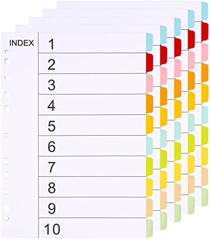 （5 Pack）A4 Folder Dividers 10 Part-10 Colours File Dividers A4 Writable ...