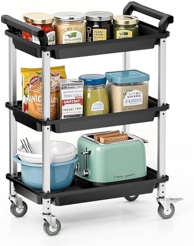 Amazon.com: WORKPRO 3-Tier Collapsible Service Cart, 210 LBS Foldable ...