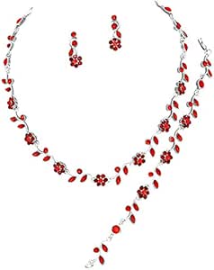 Amazon.com: Affordable Ruby Red Crystal Bridesmaid 3 Bridal Necklace ...