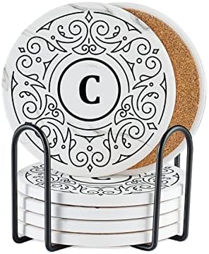 Amazon.com: Monogrammed Coasters for Coffee Table with Holder, Set of 6 ...