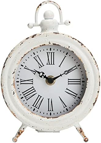Amazon.com: NIKKY HOME Vintage Table Clock, White Metal Desk Clock ...