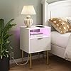 JOONEE Nightstand with Outlet and LED Lights, Modern Bedside Table with ...