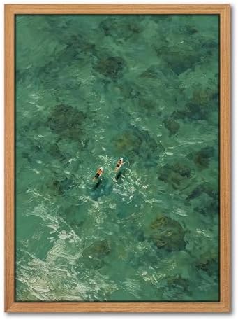 Amazon.com: Framed Tiny People Swimming Wall Art, Minimalist Green Two ...
