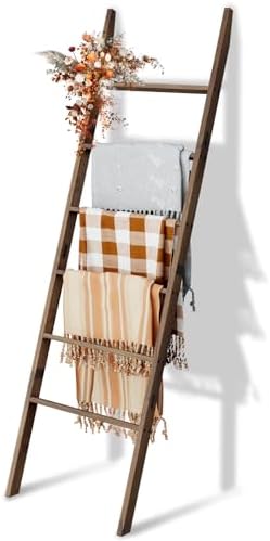 Amazon.com: Delywh Acacia Wood Blanket Ladder, Rustic Towel Quilt Throw ...