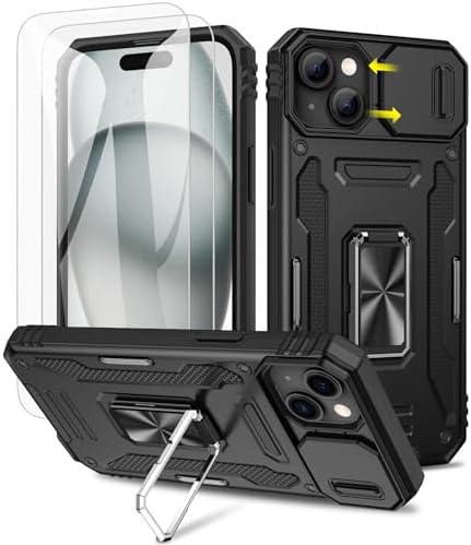 Doeshine for iPhone 15 Case, 2 Pack Screen Protector, with Built-in 360 ...