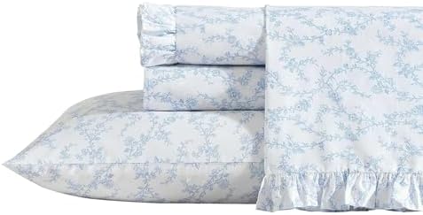 Laura Ashley - Queen Sheet Set, Breathable Percale Cotton Bedding, 200 ...