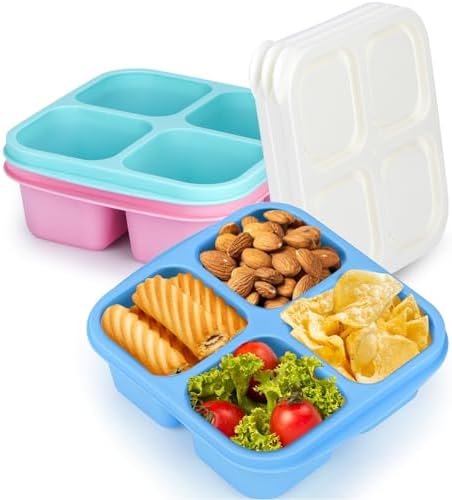 Amazon.com: BULGILIA Snack Containers, 4 Compartment Bento Snack Box, Reusable & Stackable ...