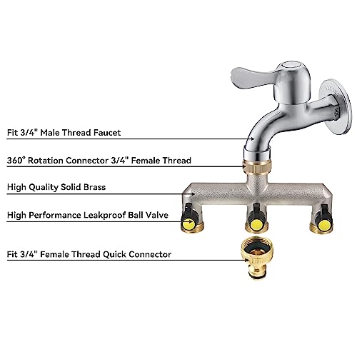 3 Way Brass Tap Splitter, 3/4 Inch Garden Hose Pipe Adapter, Hose Tap ...