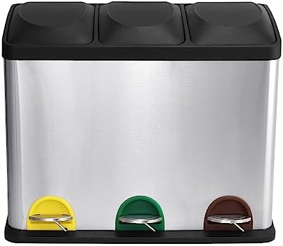 Panana Recycling Bin, Triple Trash Can, 3 x 15L Inner Bins, Pedal Bin ...