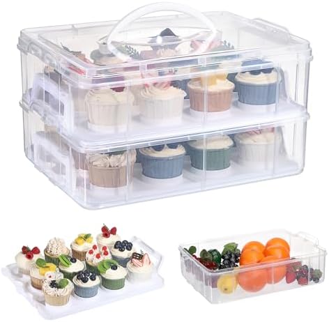 Amazon.com: BSTKEY 2 Tier Cupcake Carrier, Each Tier Holds 12 Cupcakes ...