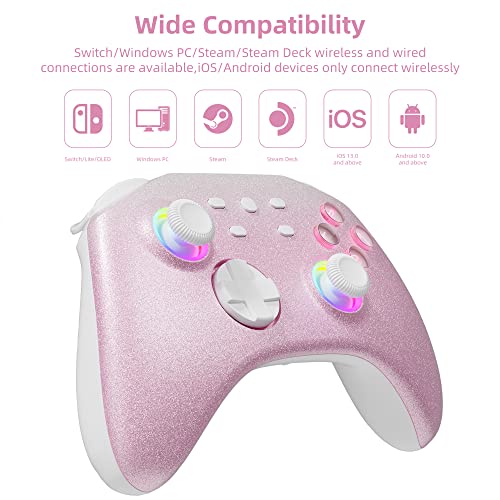Pink Wireless Switch Controller for Switch/OLED/Lite Steam Deck, Pro ...