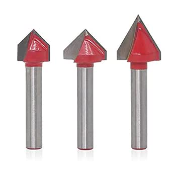 Saiper 3pcs V-Groove Router Bit Set, Carbide Tipped V Grooving Bits 3D ...