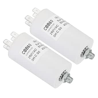PATIKIL CBB60 8uf Running Capacitor,2Pcs AC 250V 4 Pins 50/60Hz Cylinder Bottom with M8 Screw ...