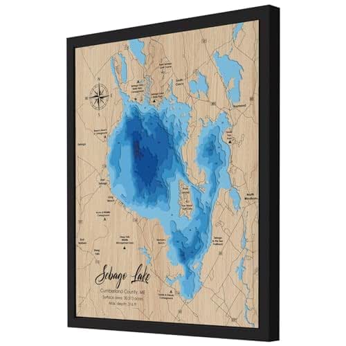 Amazon.com: Personalized 3D Sebago Lake Wood Map | Lake Depth Map Art ...