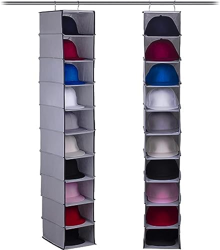 GRANDAN Hat Rack with Upgrade Metal Hooks, 10 Shelf Hanging Closet Hats ...